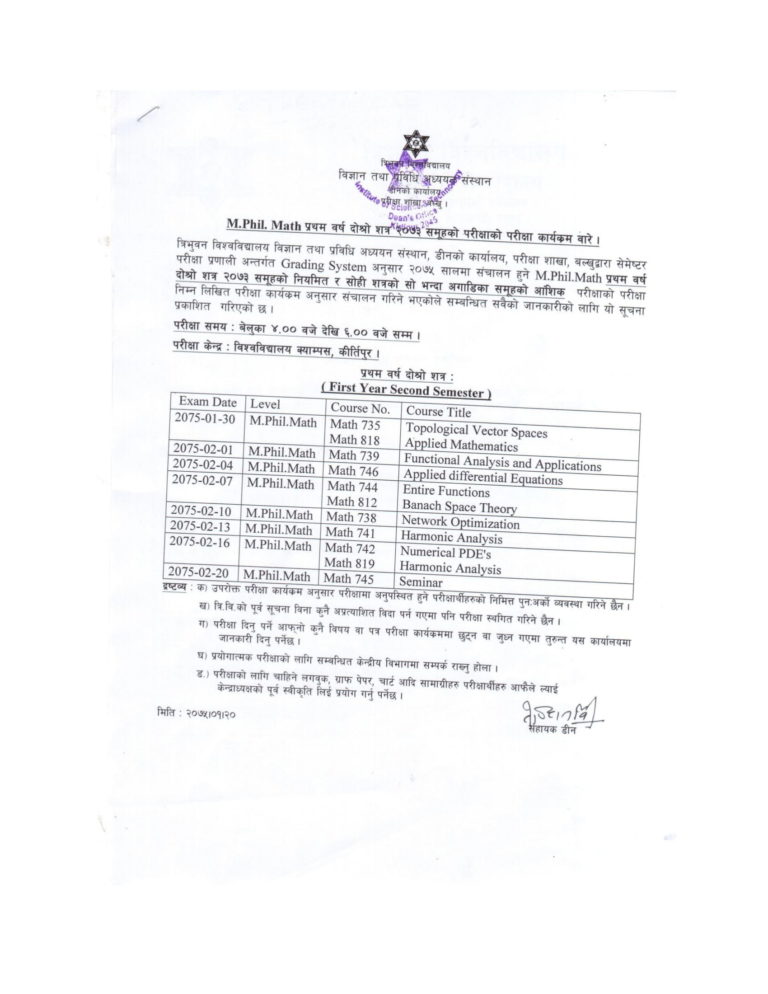 M.Phil. Math II Semester Exam routine 2075 published - College Darpan
