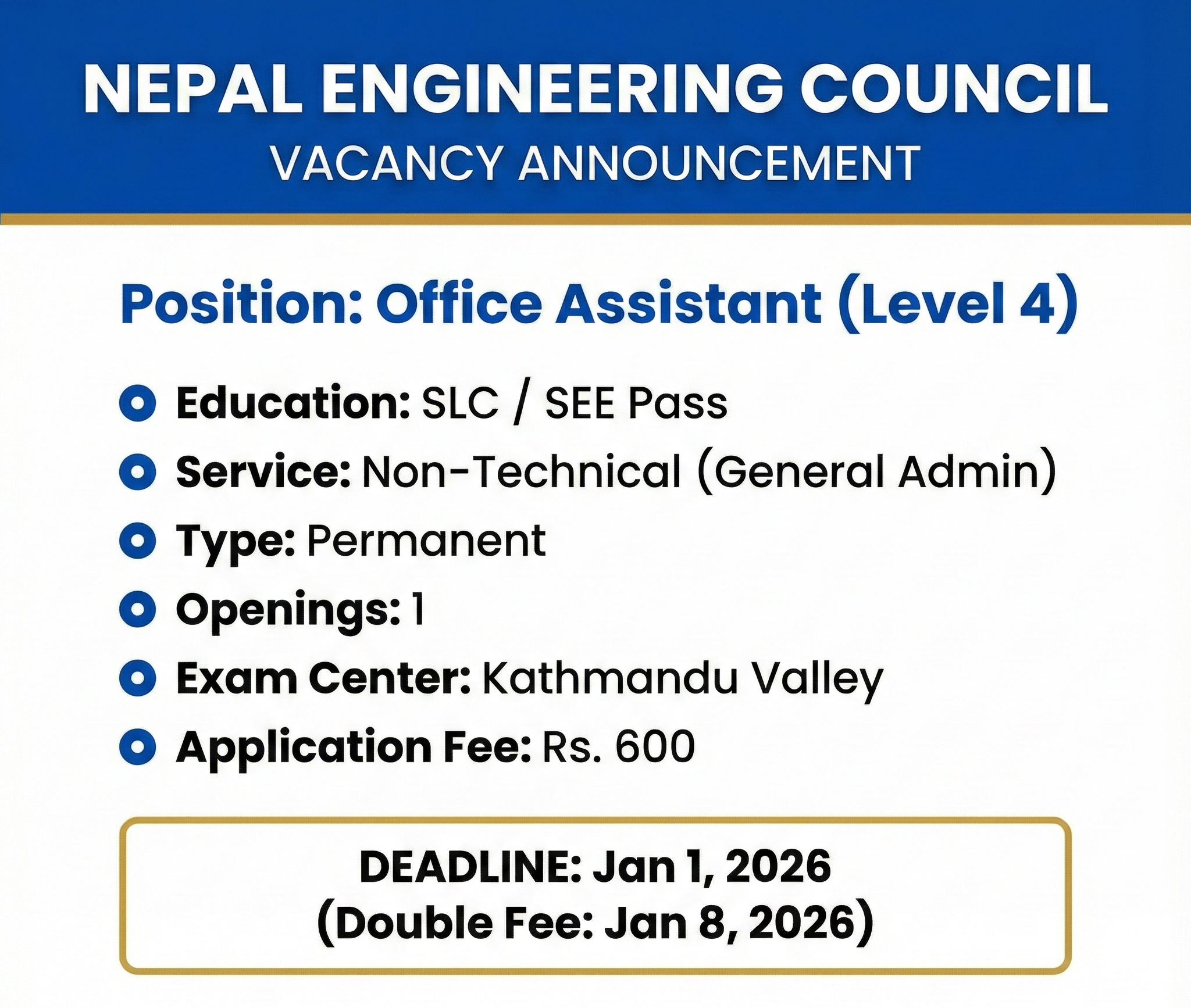 Apply Now Office Assistant Vacancy At Nepal Engineering Council Nec